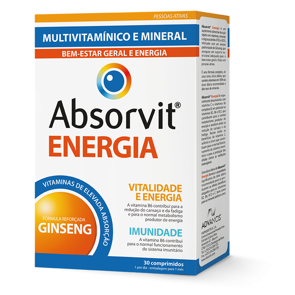 Absorvit Energia 30 comprimidos | Farmácia Vida Mais
